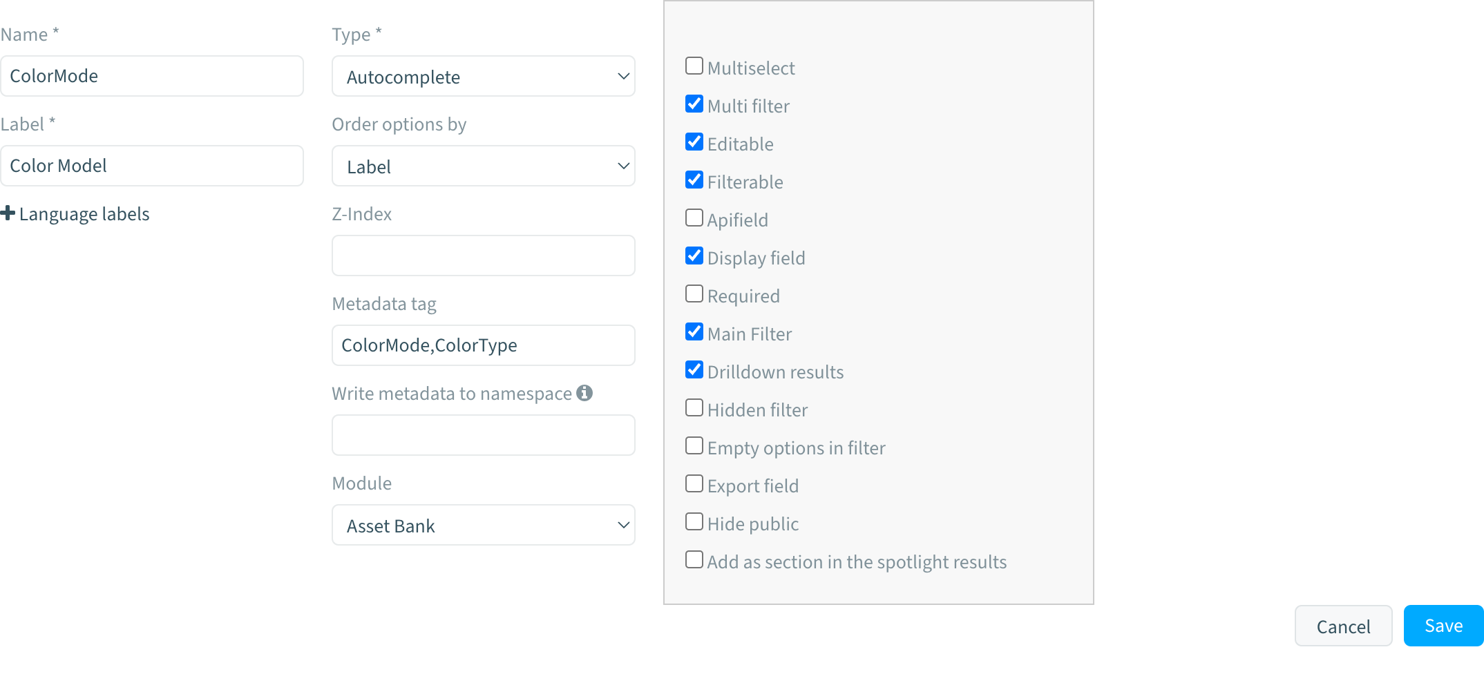 Create Color Model Filter Bynder Support