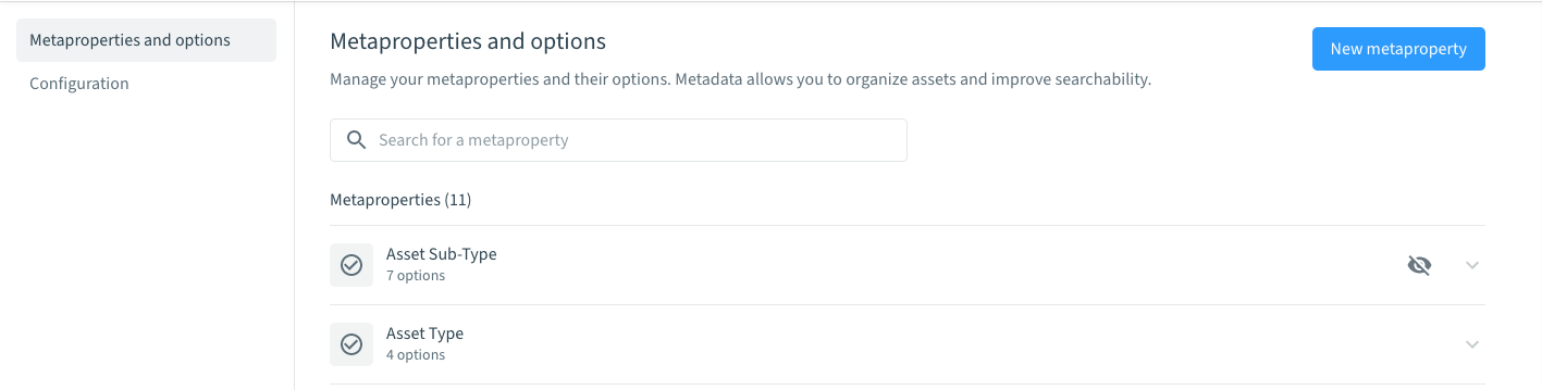 Manage Metaproperty Visibility – Bynder Support