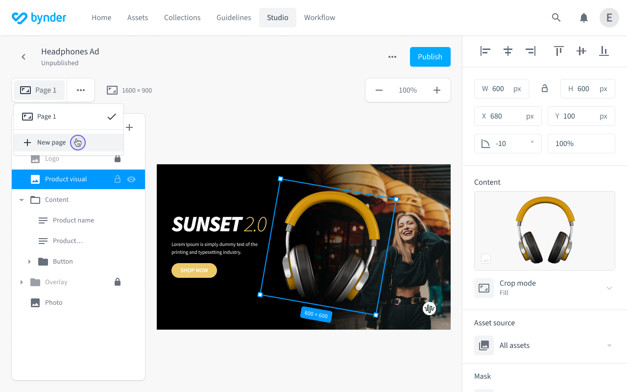 Create and Manage Multi Pages in Studio – Bynder Support