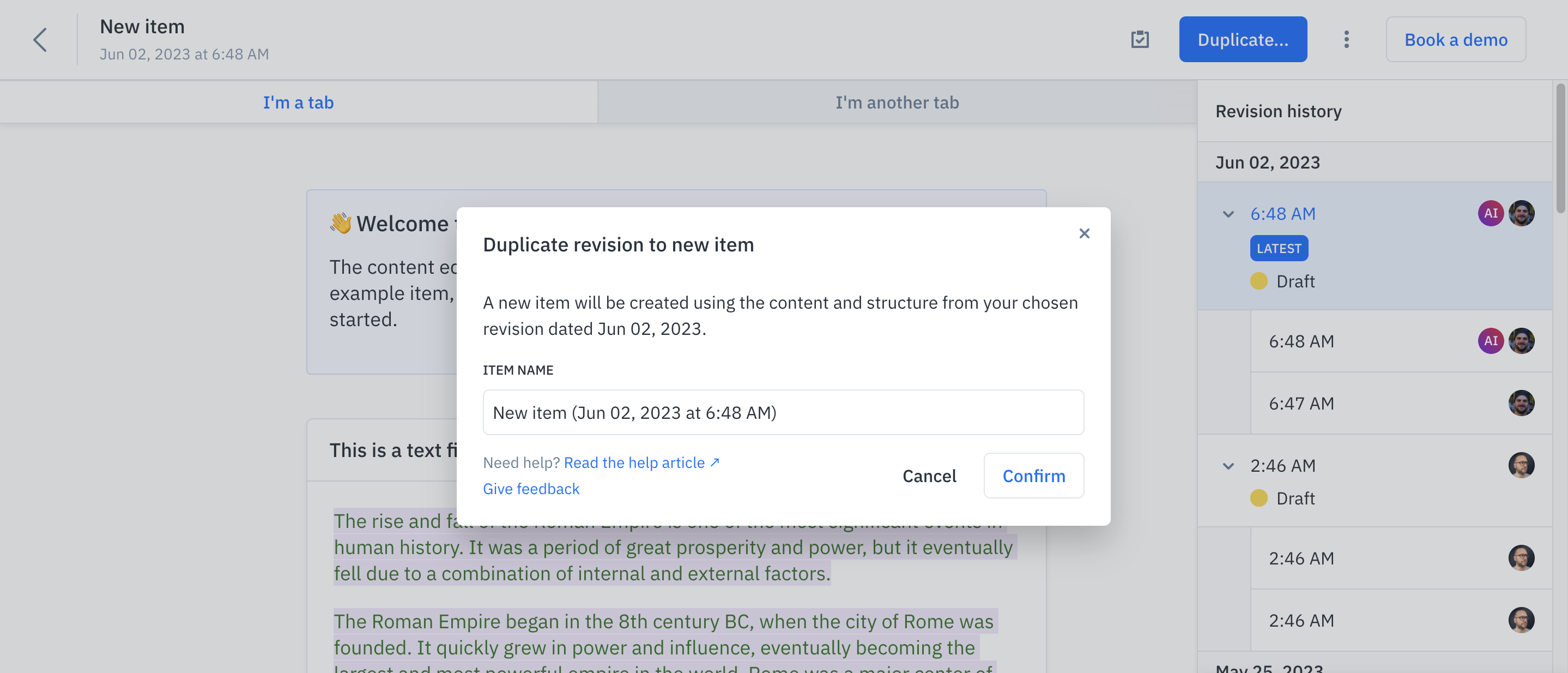 Duplicate A Revision To A New Item In Content Workflow Bynder Support