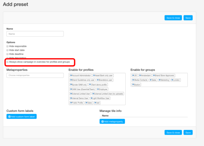 Create and Apply Campaign Presets – Bynder Support