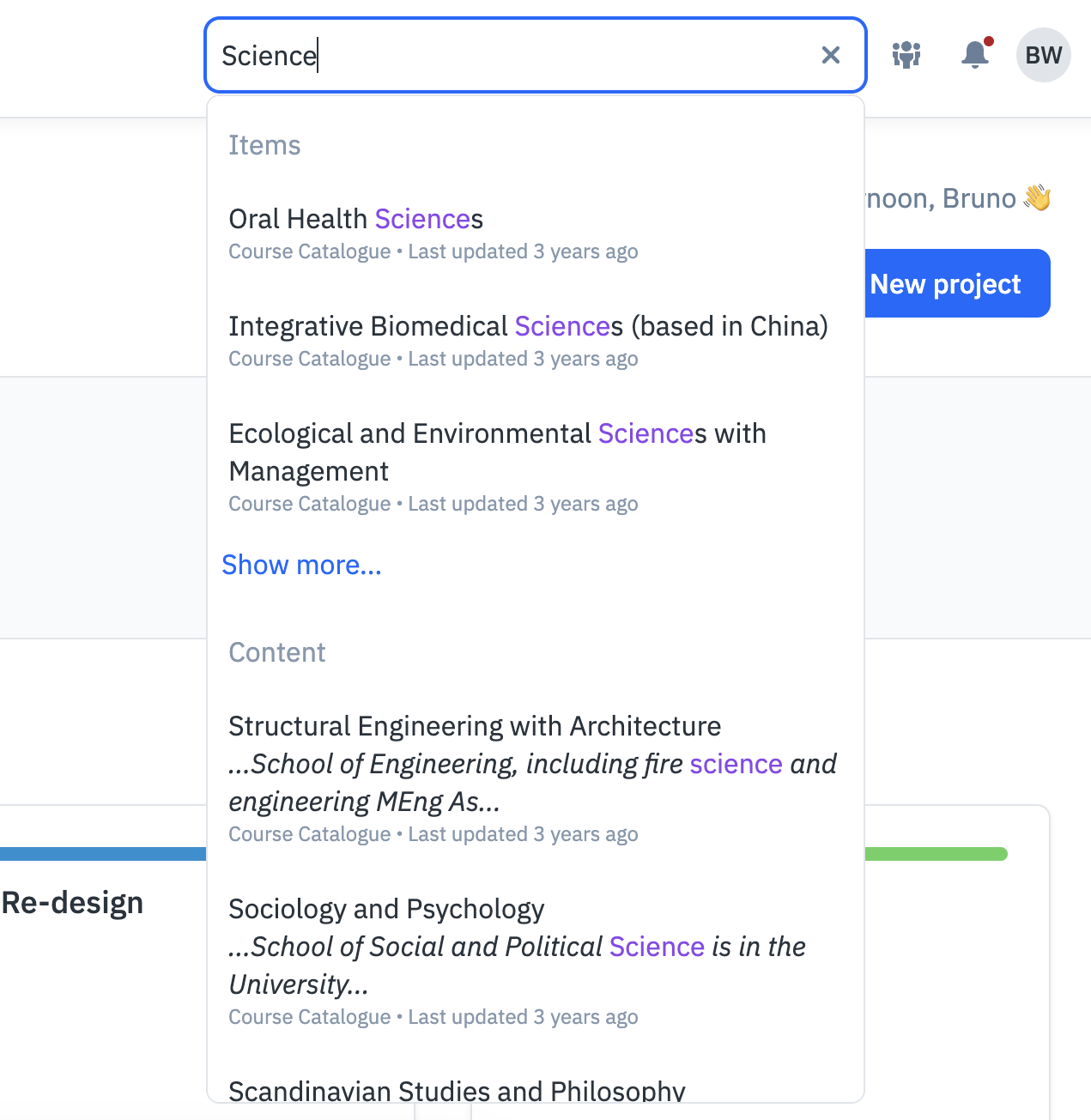 Searching for Projects in Content Workflow – Bynder Support